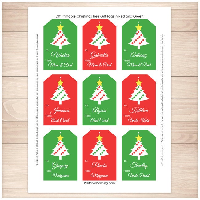 Printable Christmas Tree Gift Tags Red and Green With | Etsy