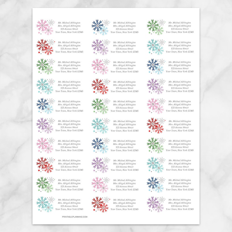 Printable Colorful Snowflake Address Labels Winter, Personalized 2 5/8 ...