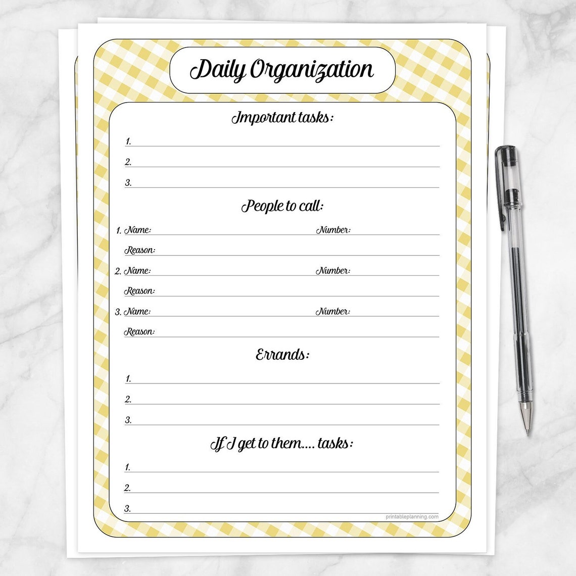 Yellow Printable Daily Task Sheet - Gingham Full Page, Daily ...