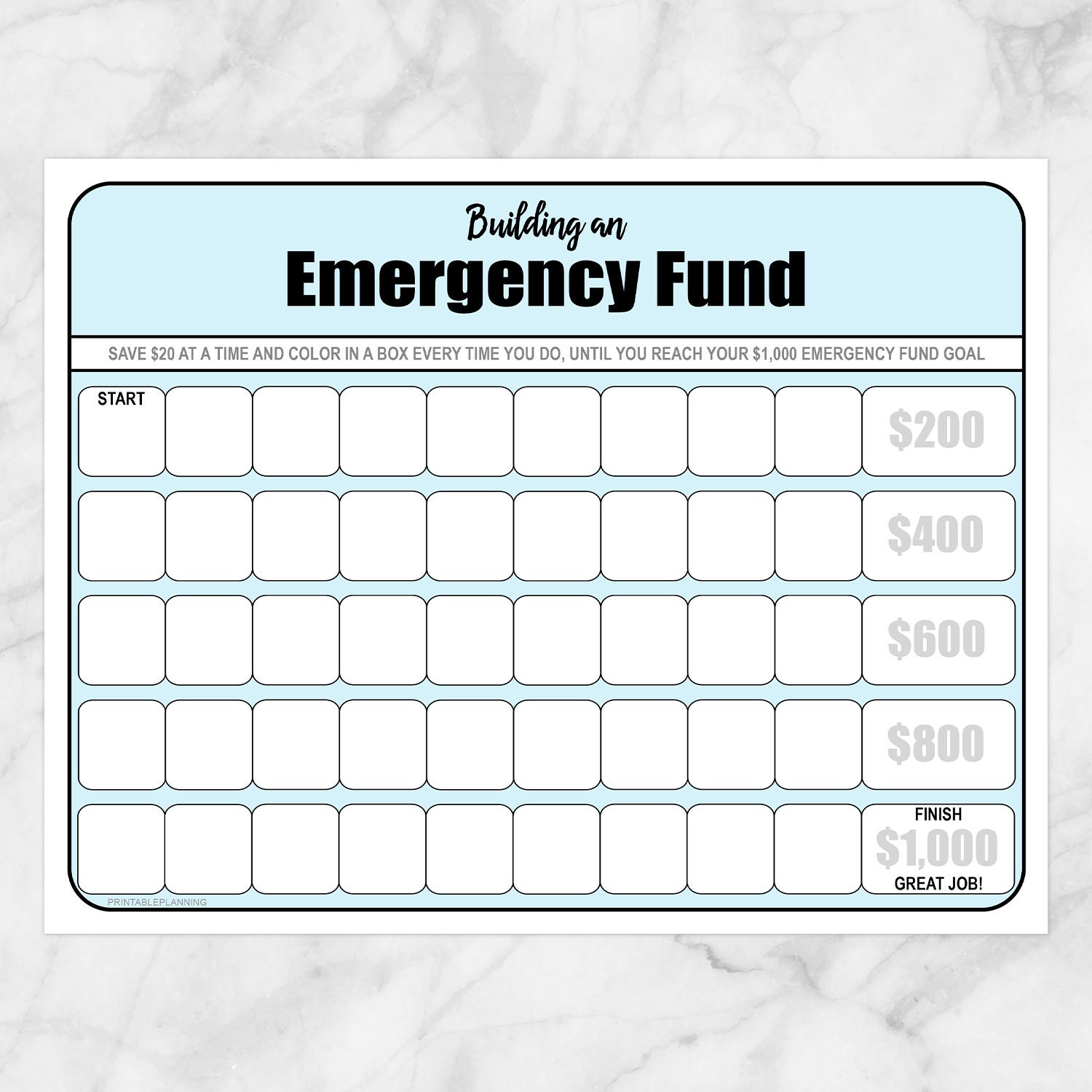 Printable Emergency Fund Worksheet, Blue - Chart for Building an ...