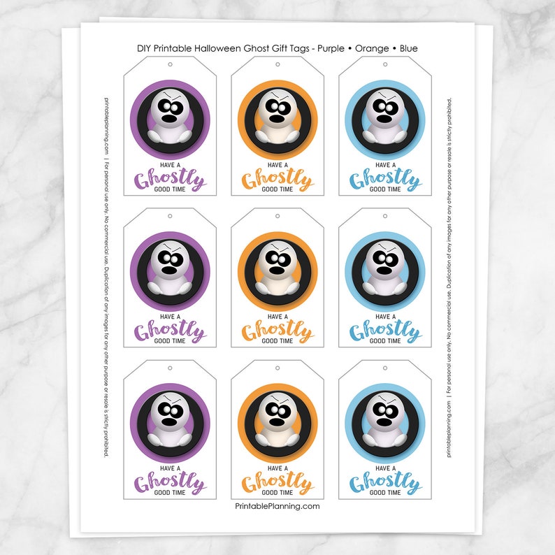 Printable Halloween Ghost Gift Tags or Favor Tags in Purple - Etsy
