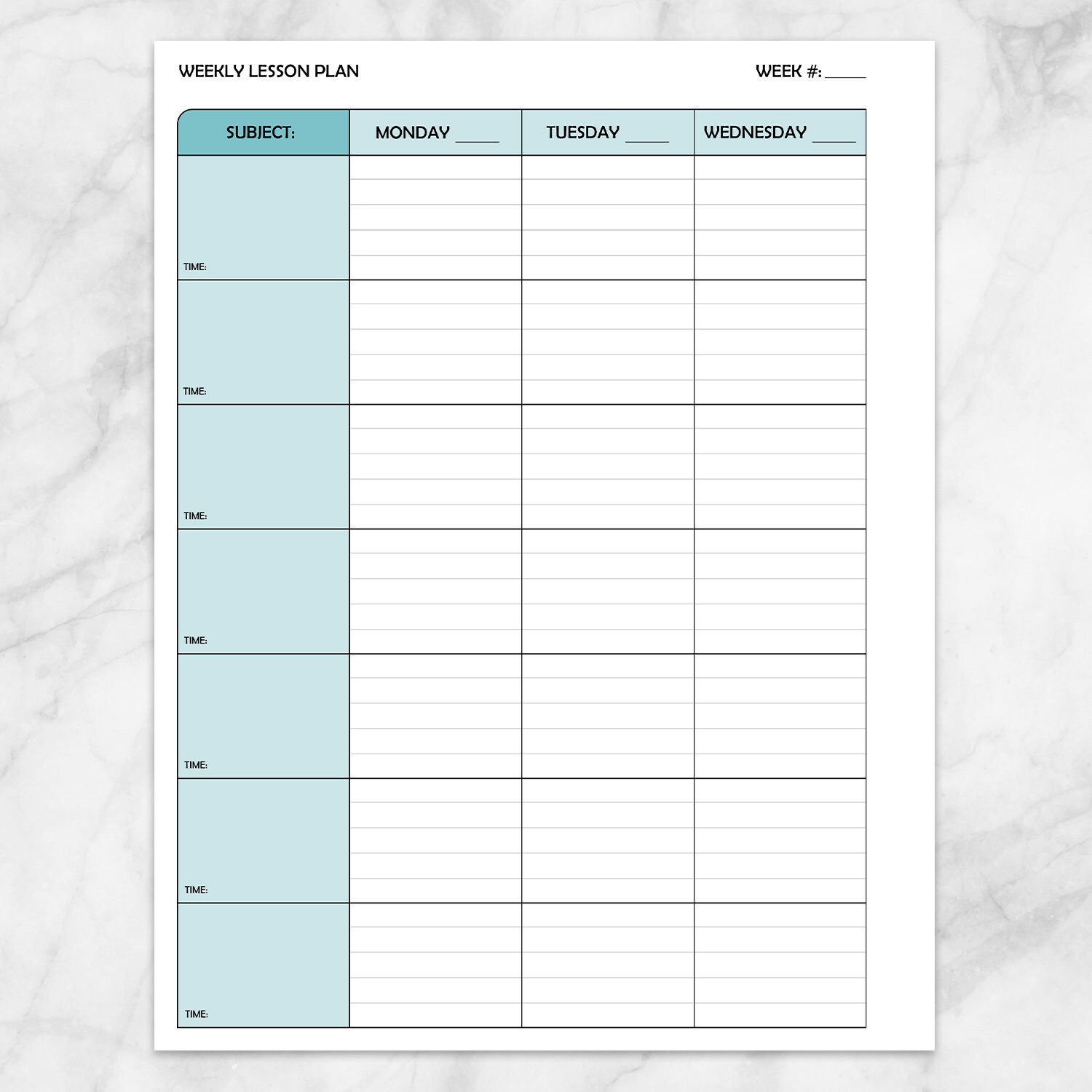 Printable Weekly Lesson Plan for Teachers, Turquoise School Planner ...