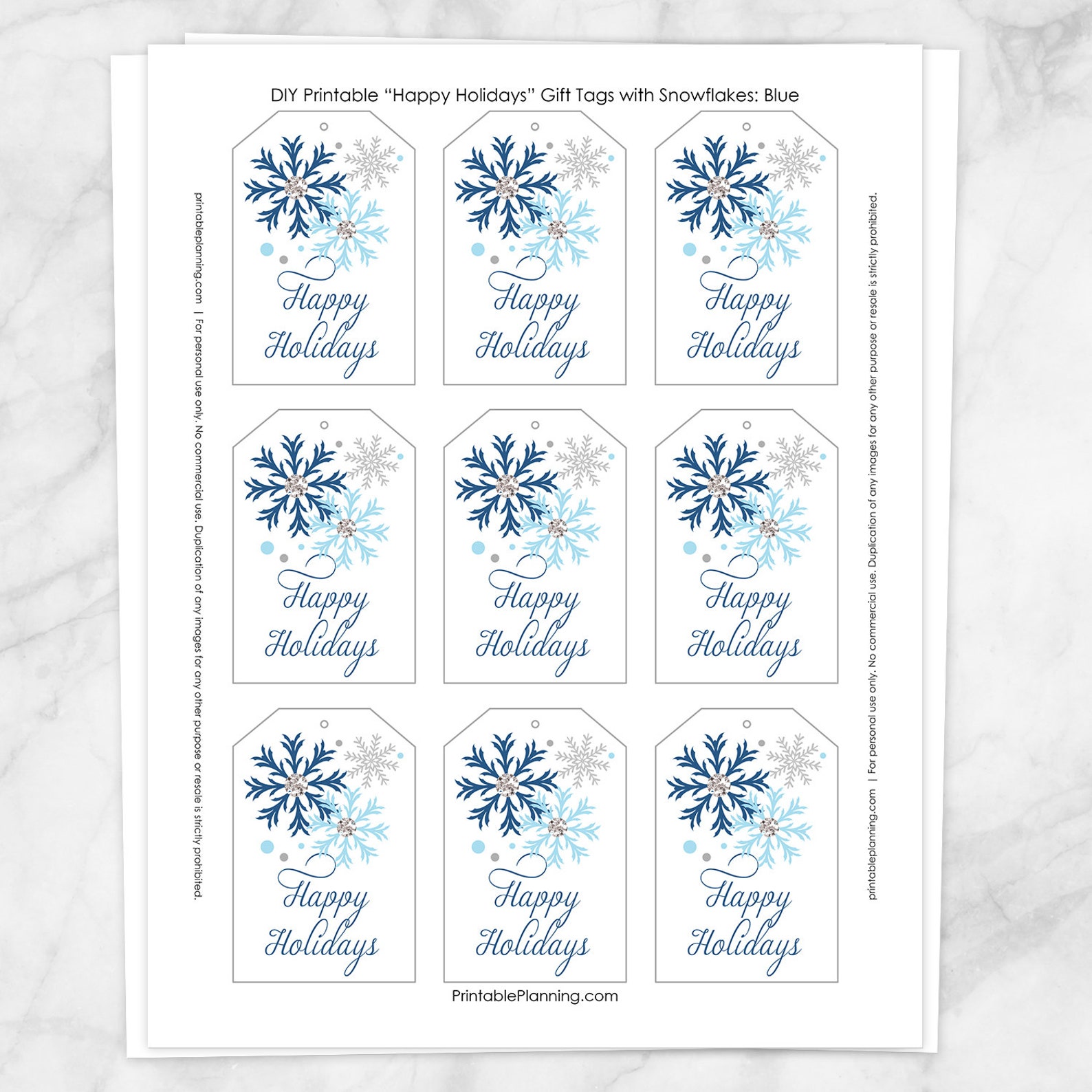 Printable Happy Holidays Gift Tags, Snowflakes in Blue - Instant ...