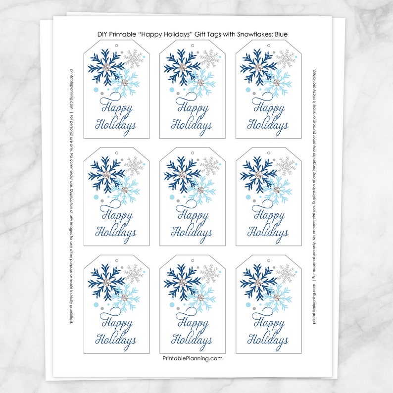 Printable Happy Holidays Gift Tags, Snowflakes in Blue - Instant ...