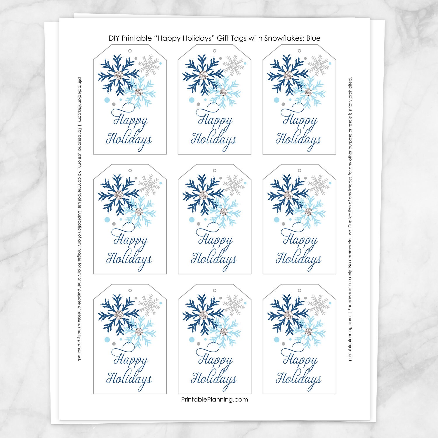 Printable Happy Holidays Gift Tags, Snowflakes in Blue - Instant ...