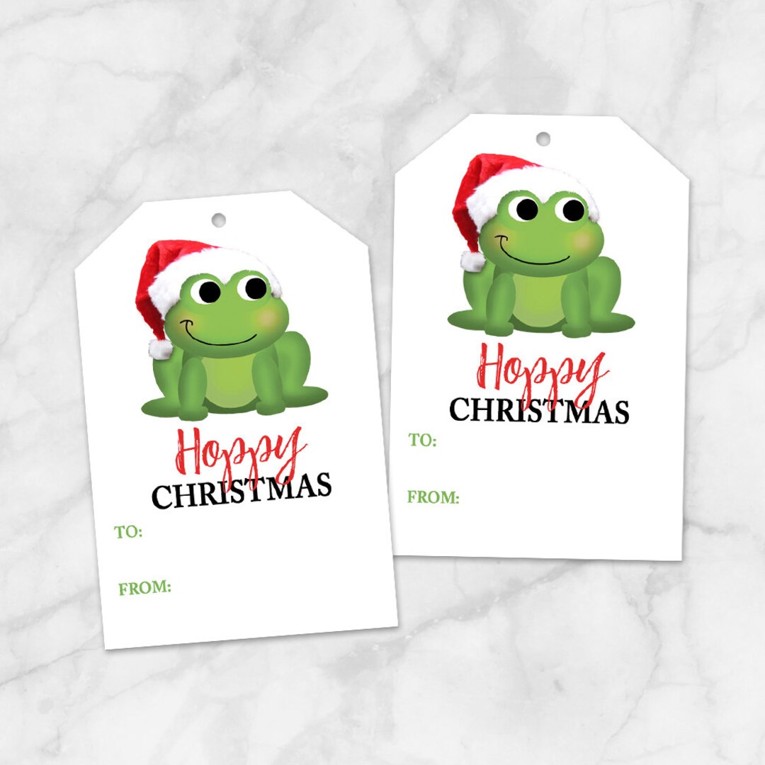 Printable Frog Gift Tags, Cute Santa Hat Frog Hoppy Christmas DIY Gift ...