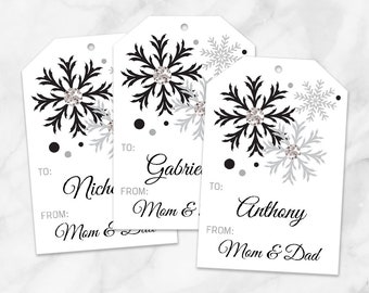 Printable Snowflake Gift Tags in Blue, Personalize the Names, Editable ...