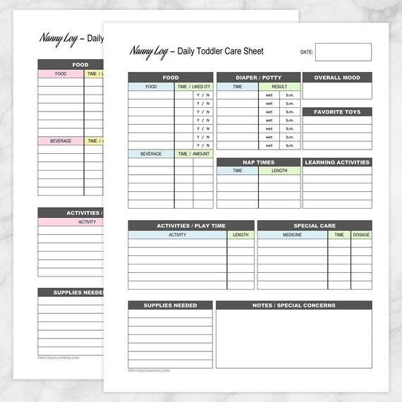 Nanny Log Template PDF Template