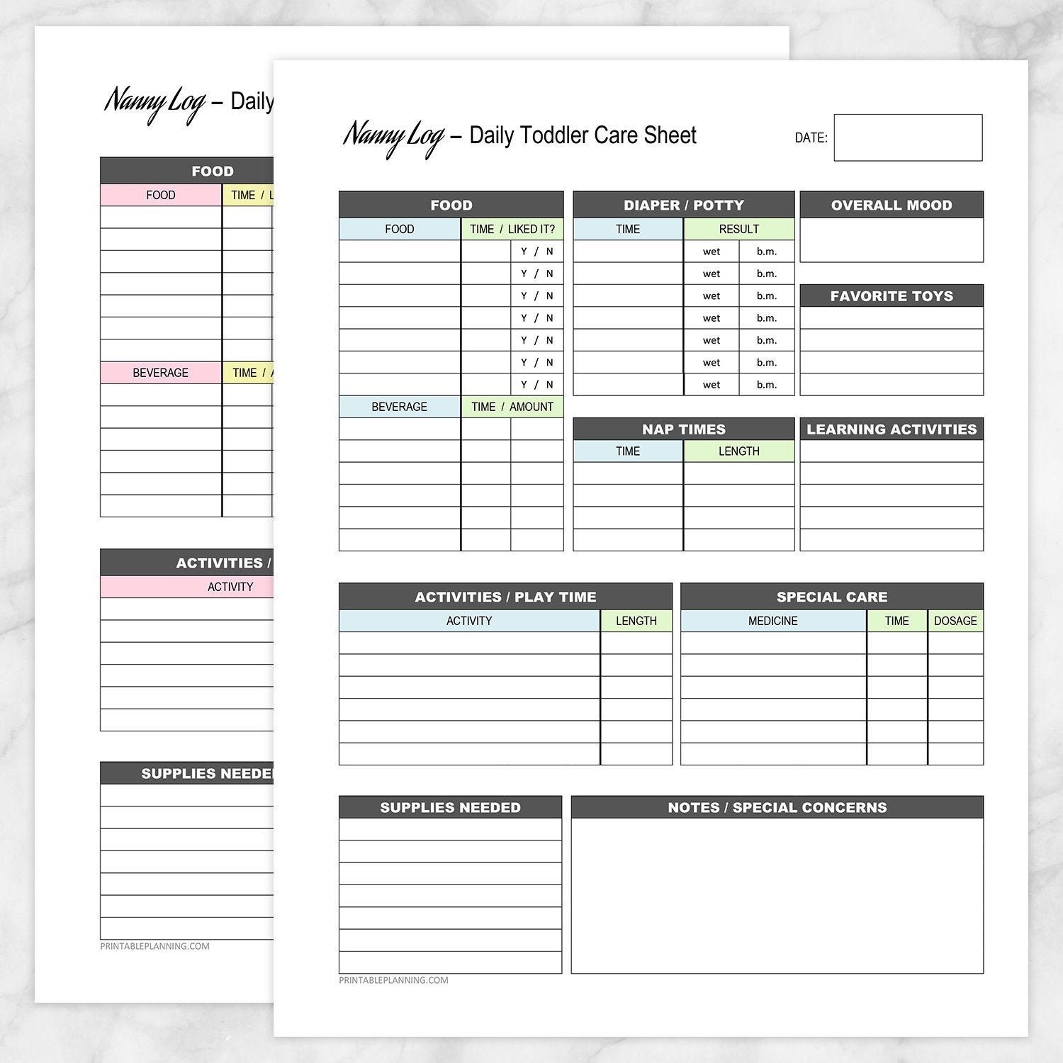 Printable Nanny Log BUNDLE - Daily Toddler Care Sheet - Babysitter ...