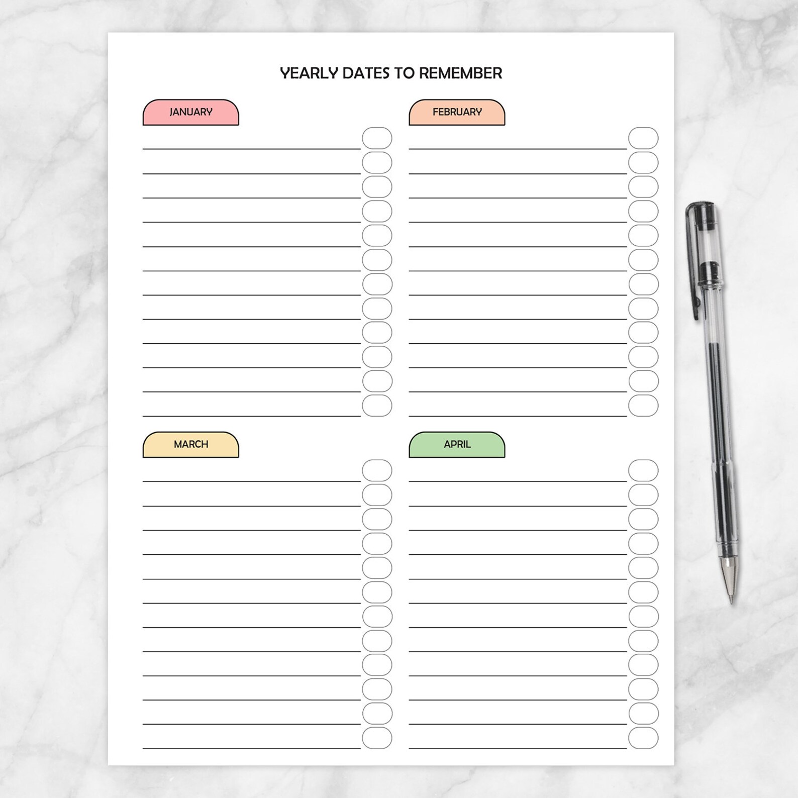 Printable Blank Rainbow Calendar, PDF BUNDLE With Yearly Dates to ...
