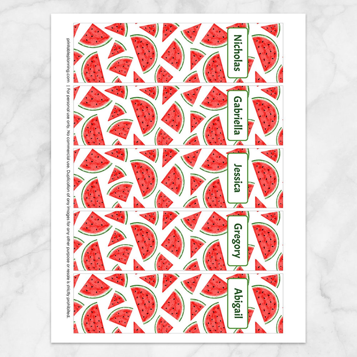 Printable Watermelon Bookmarks, Personalized, Fruit Slices, School ...