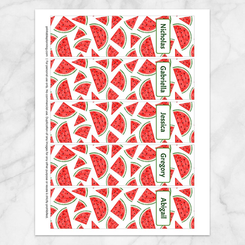 Printable Personalized Watermelon Bookmarks, Fruit Slices, School ...