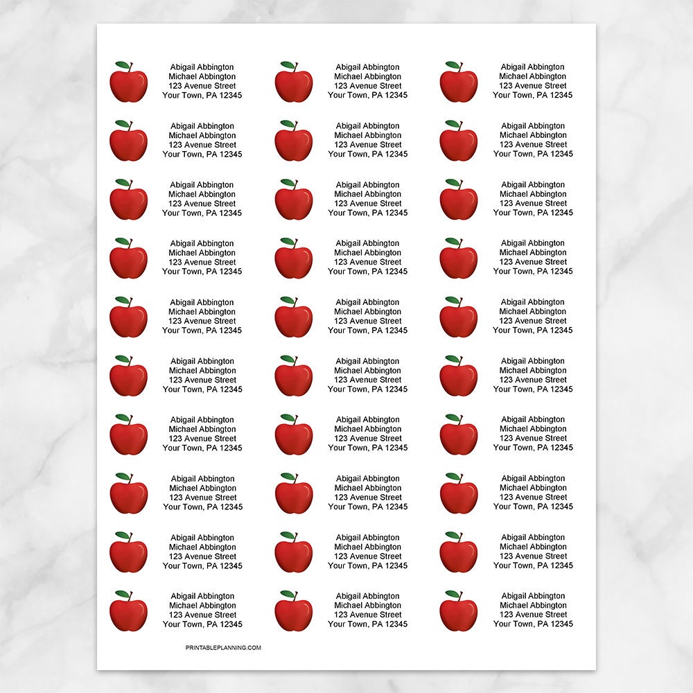 Printable Apple Address Labels, Red Apple on White - Personalized 2 5/8 ...