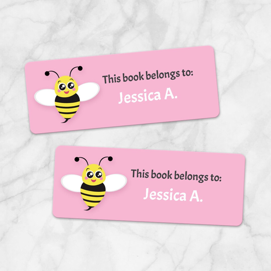Printable Bee Book Labels, Pink, Personalized 2 5/8" X 1" Labels ...