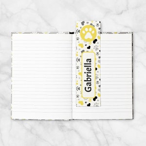 Printable Personalized Paw Print Bookmarks, Yellow Black Hearts, School ...