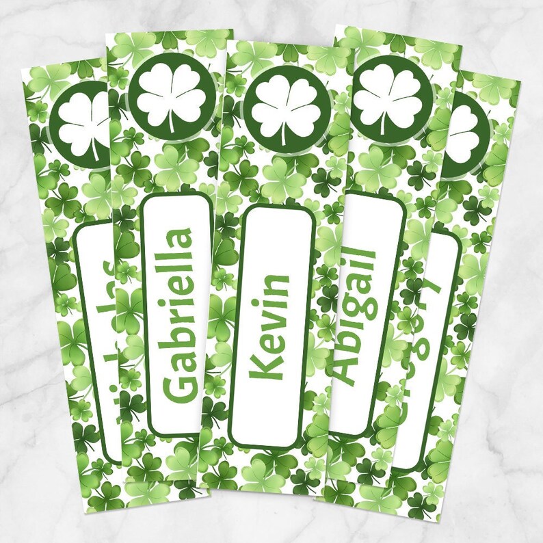 Printable Shamrock Bookmarks, Personalized, 4-leaf Clover St Patrick's ...