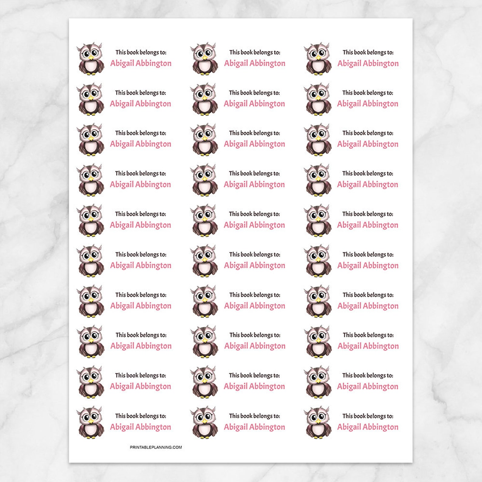 Printable Owl Book Labels, Pink Brown, Personalized 2 5/8" X 1" Labels ...