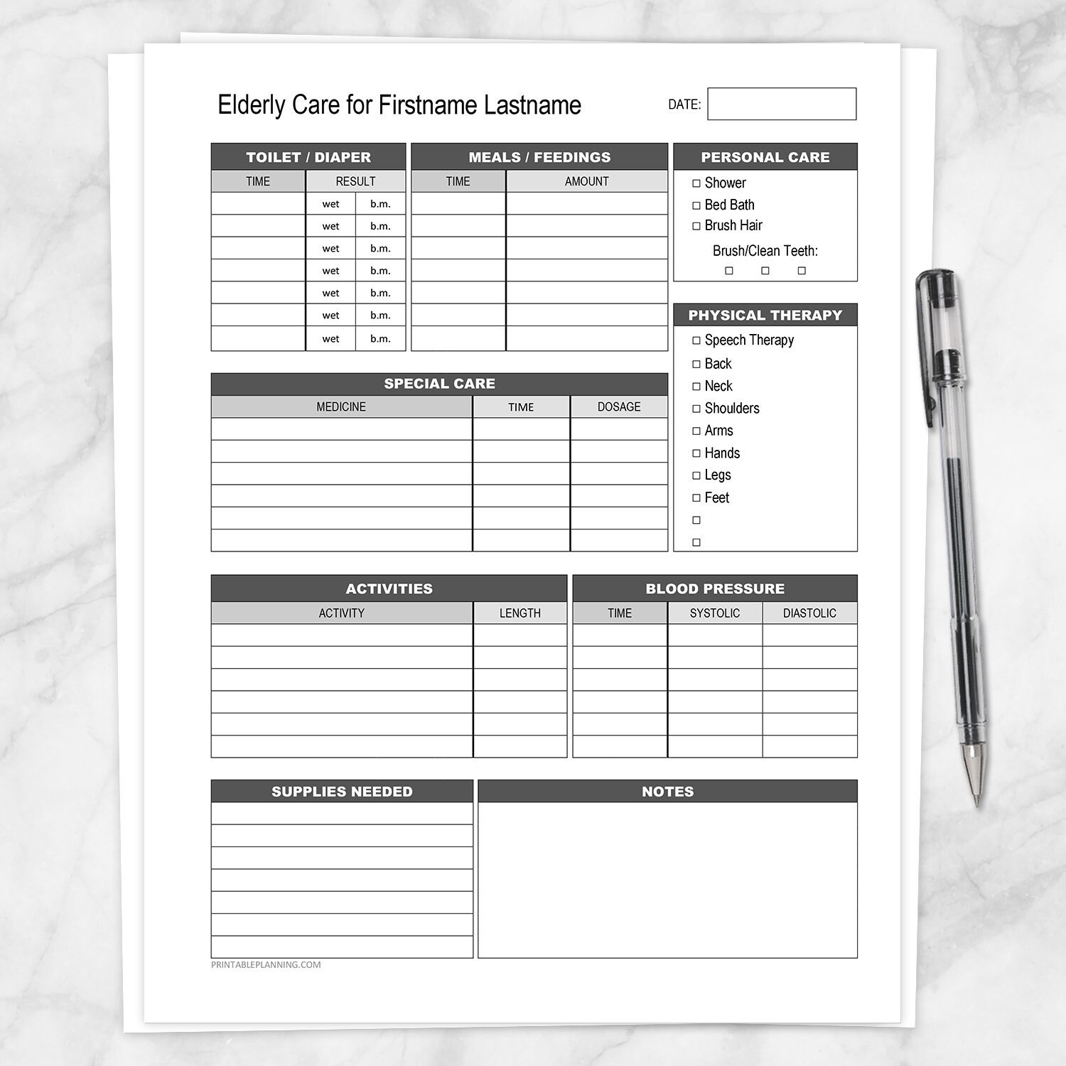 Printable Elderly Care - Daily Care Sheet - Caregiver Sheet for Logging ...