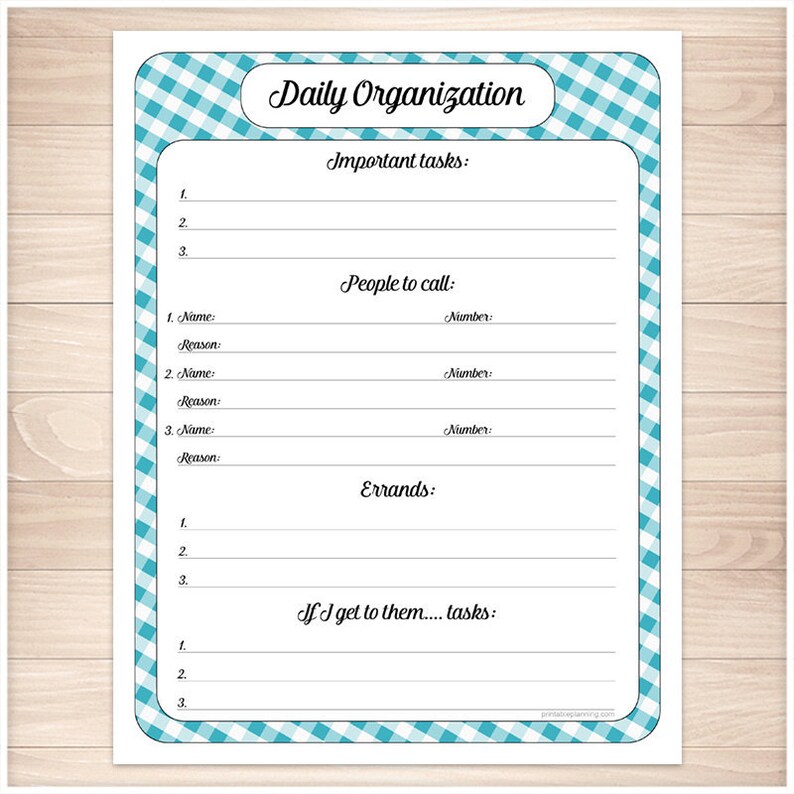 Turquoise Printable Daily Task Sheet Gingham Full Page - Etsy