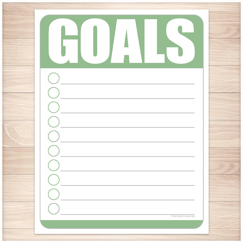 Printable Goals Checklist Green Full Page and Half page | Etsy