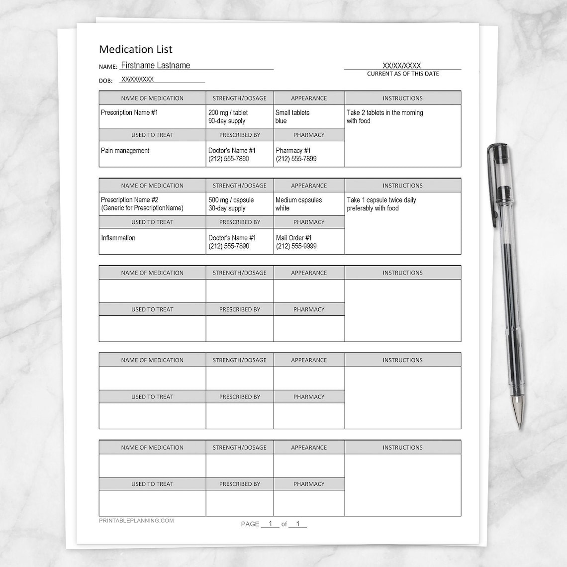 Printable Medication List, for Keeping Track and Organization of ...