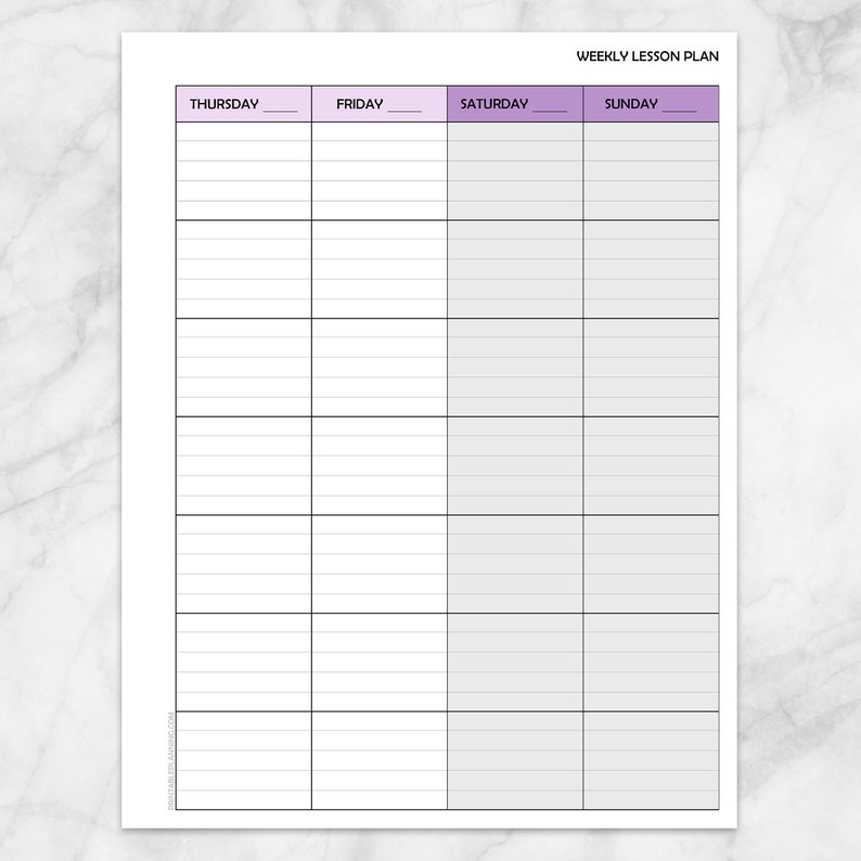 Printable Weekly Lesson Plan for Teachers, Purple School Planner Pages ...