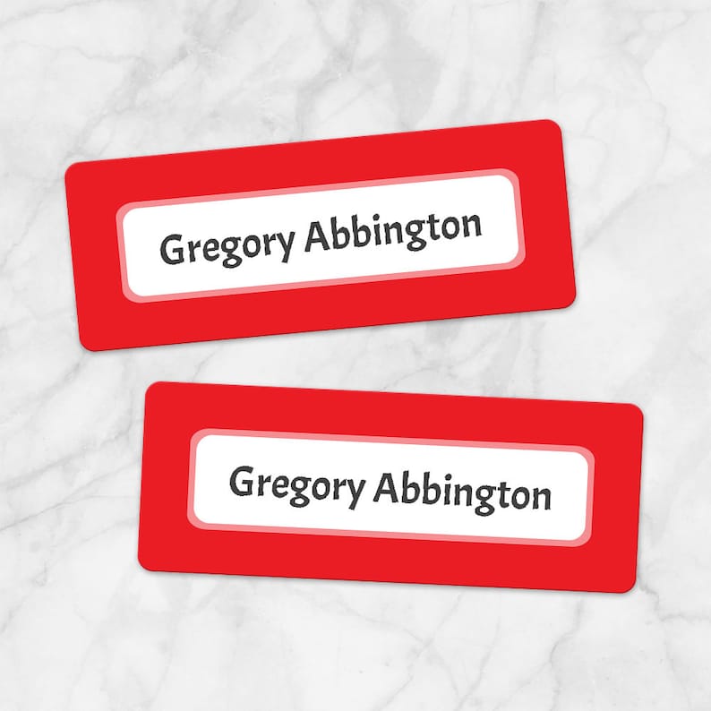 Printable Red Name Labels for School Supplies - Personalized 2 5/8" X 1 ...