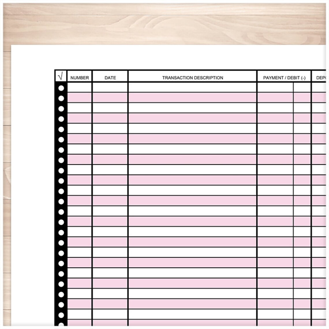 Printable Financial Transaction Register Pink Transaction | Etsy