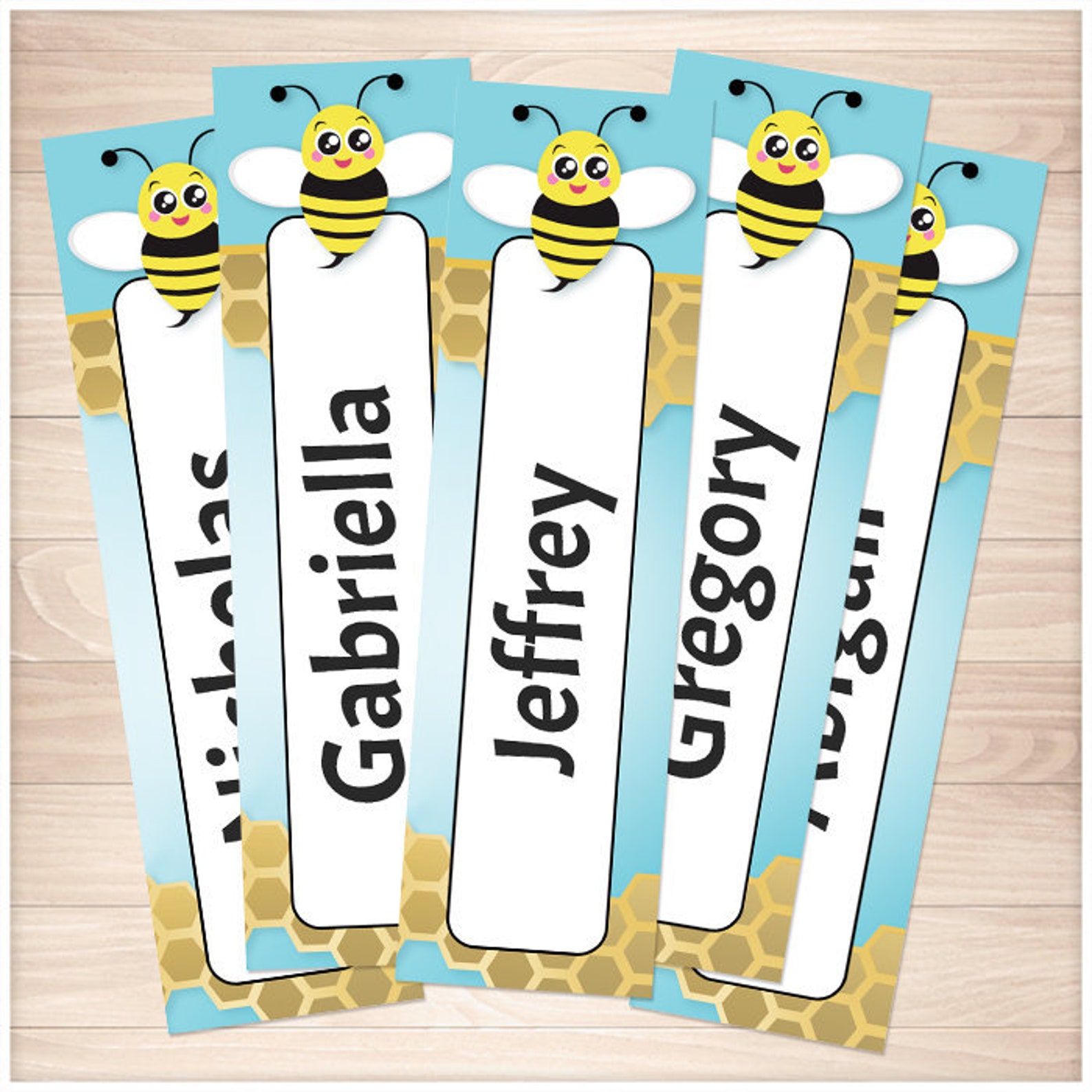 Printable Personalized Bee Bookmarks Cute Honeycomb School | Etsy
