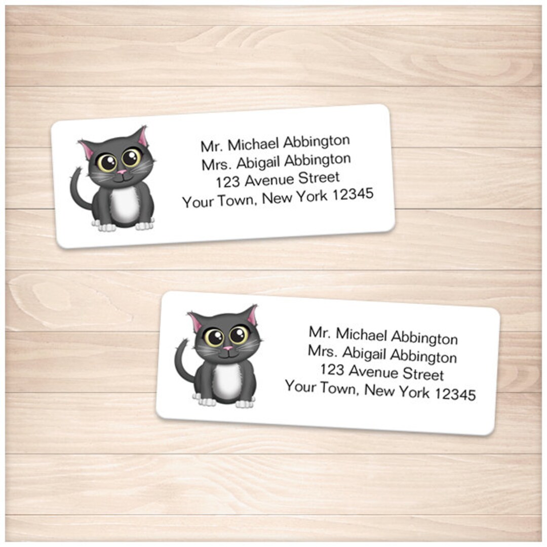 Printable Cat Address Labels Cute Gray Cat Personalized 2 - Etsy