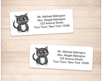Printable Cat Address Labels Cute Gray Cat Personalized 2 - Etsy