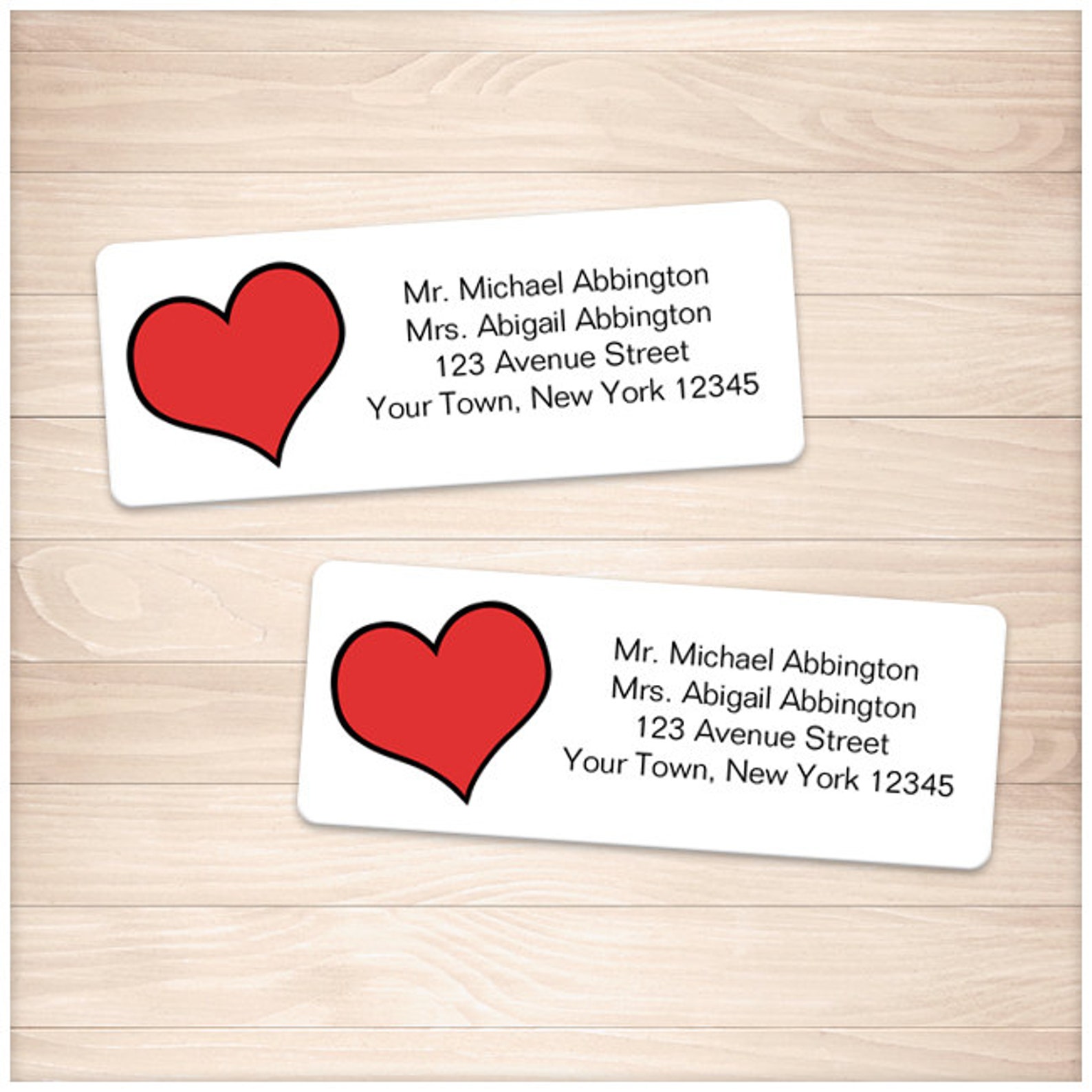 Printable Red Heart Address Labels Black Red Personalized 2 - Etsy