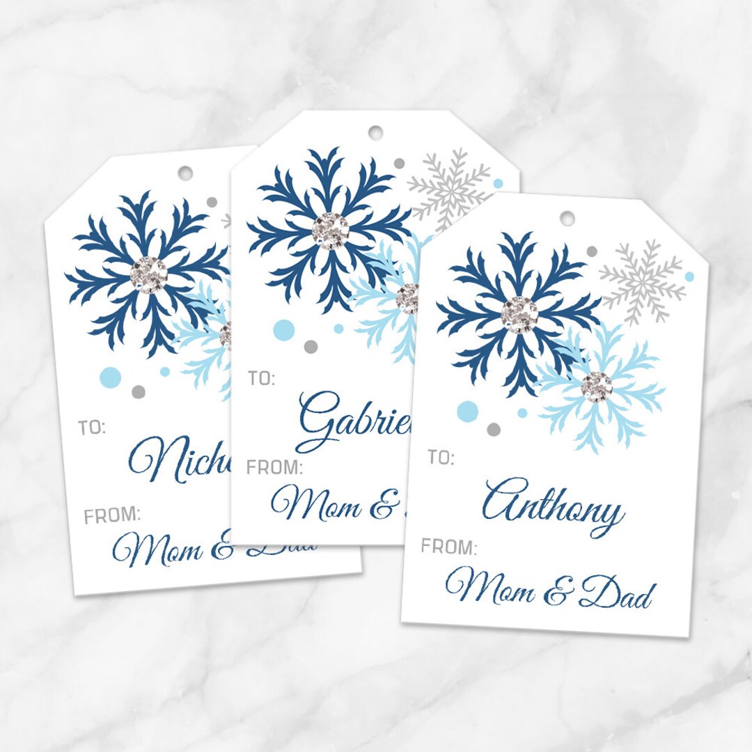 Printable Snowflake Gift Tags in Blue, Personalize the Names, Editable ...