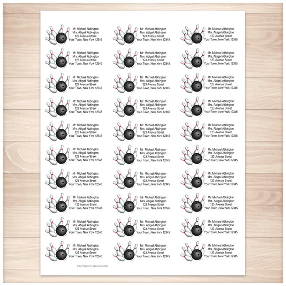 Printable Bowling Address Labels Pins and Ball - Etsy