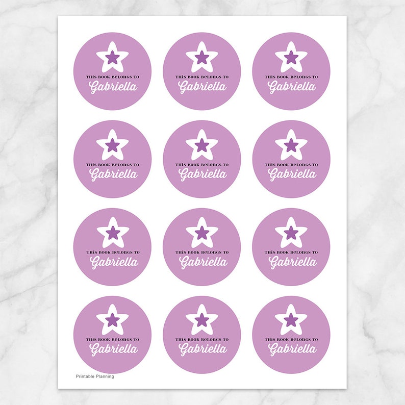Printable Purple Bookplate Stickers, Personalized Star Design, Editable ...