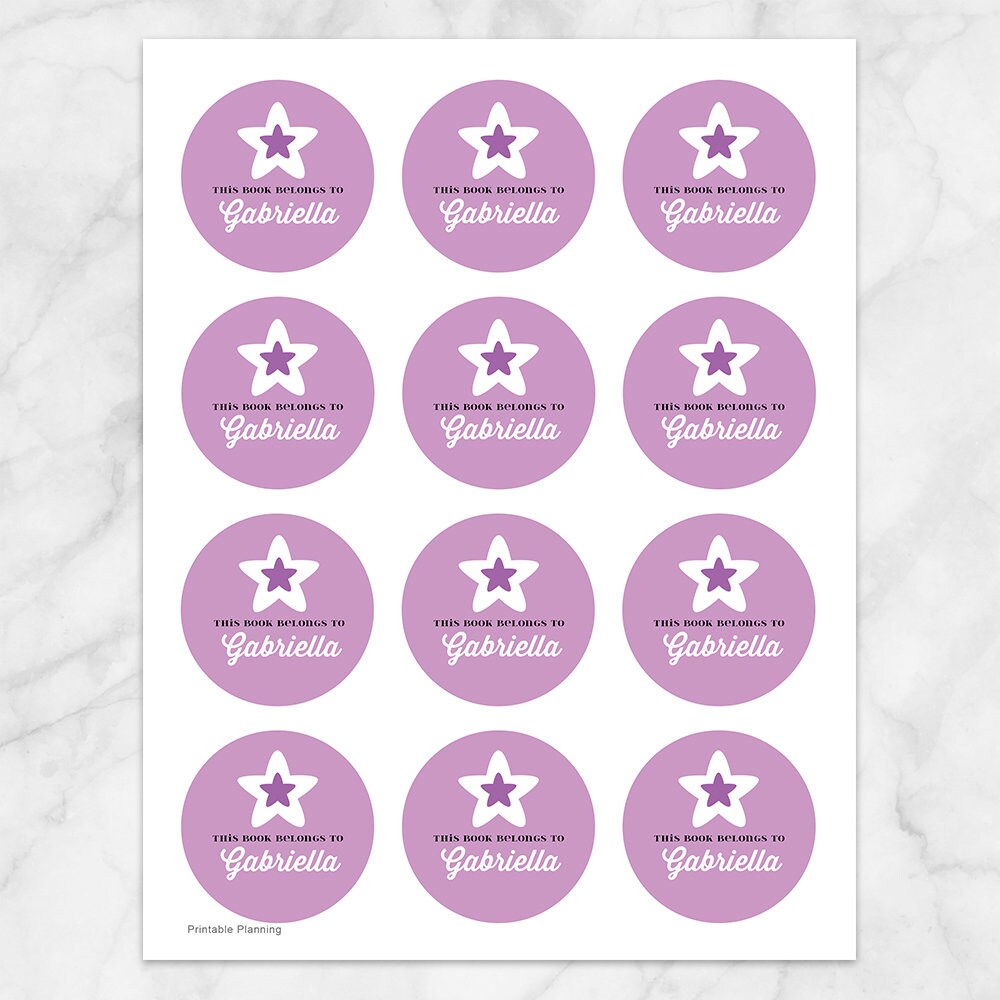 Printable Purple Bookplate Stickers, Personalized Star Design, Editable ...