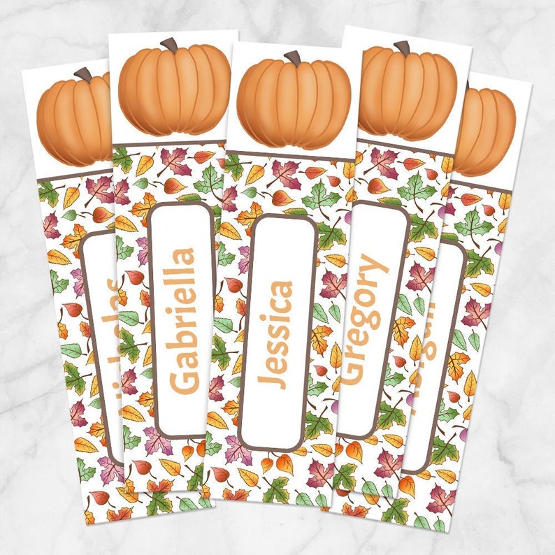 Printable Fall Pumpkin Bookmarks, Personalized, Leaves, School Student ...