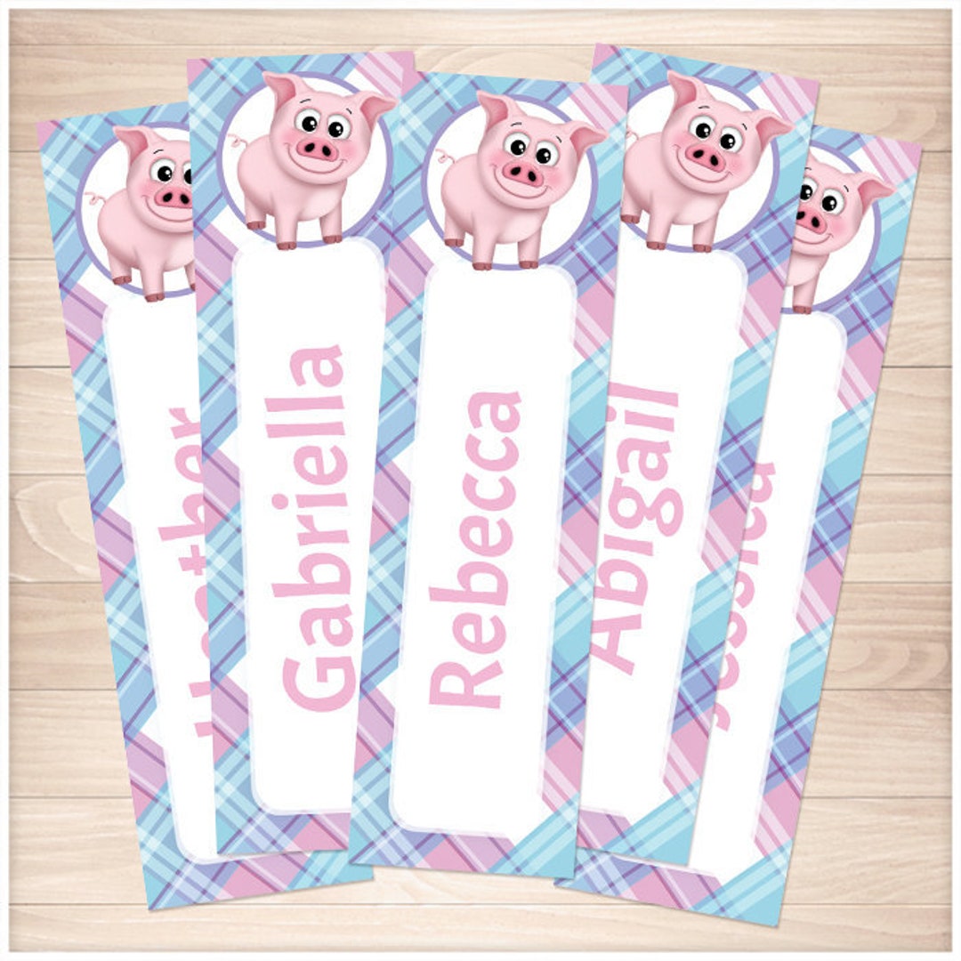 Printable Personalized Pig Bookmarks Pink Blue Purple Plaid - Etsy