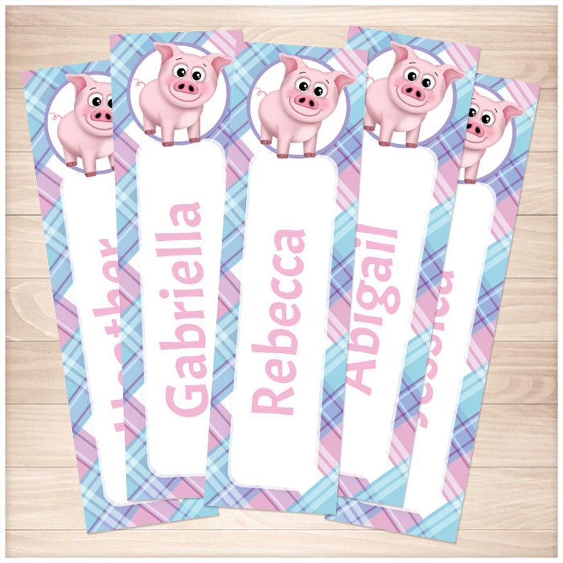 Printable Personalized Pig Bookmarks Pink Blue Purple Plaid | Etsy