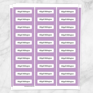 Printable Purple Name Labels for School Supplies - Personalized 2 5/8 ...