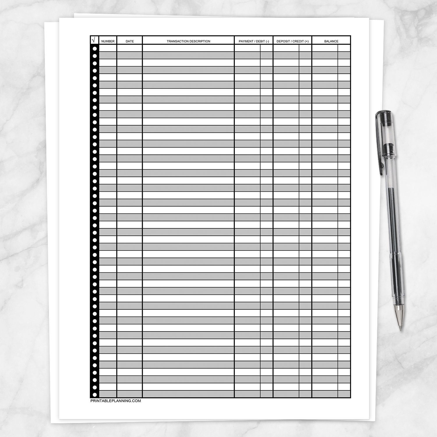 Printable Financial Transaction Register FULL PAGE - Instant Download ...