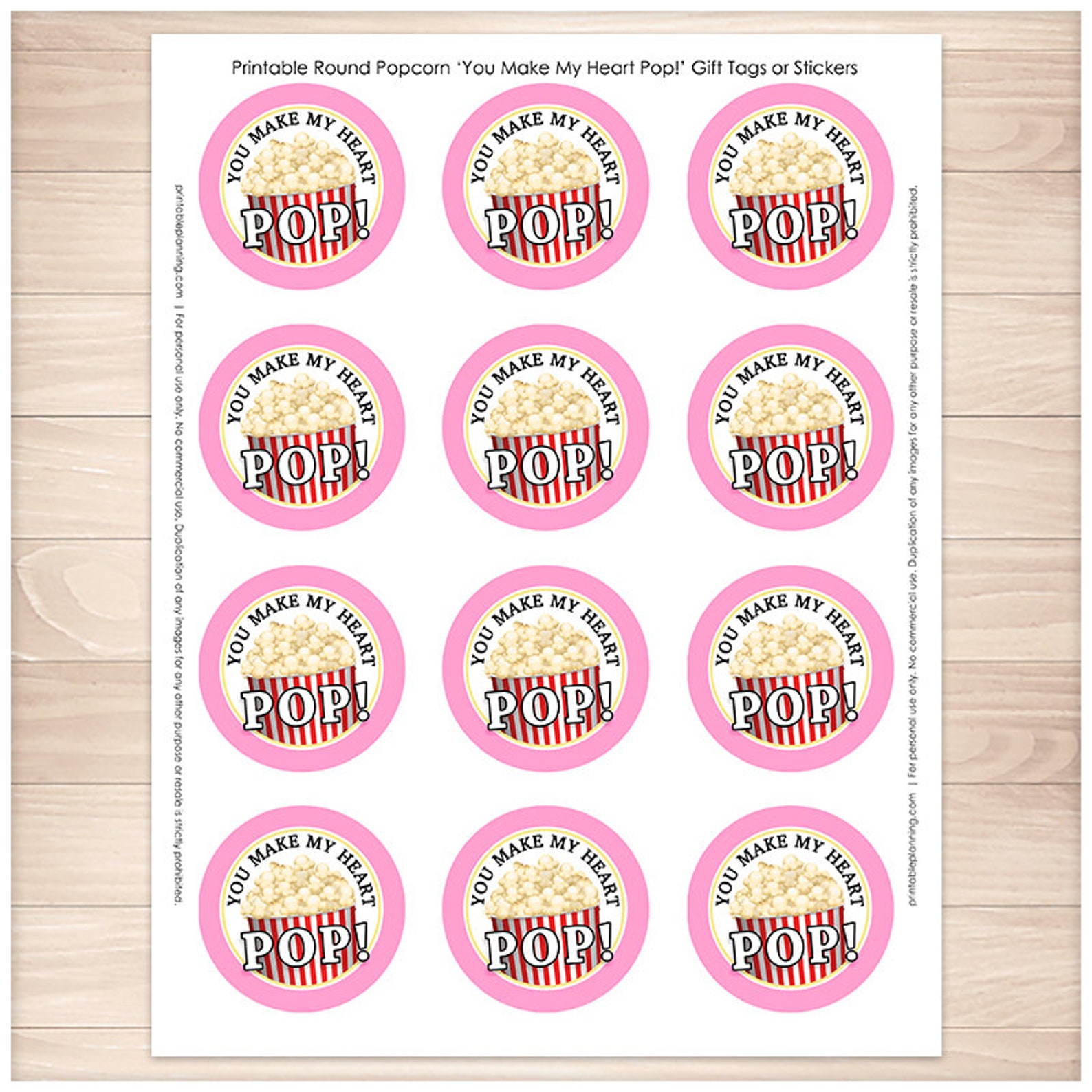 Printable Popcorn 'you Make My Heart Pop' Round Favor | Etsy