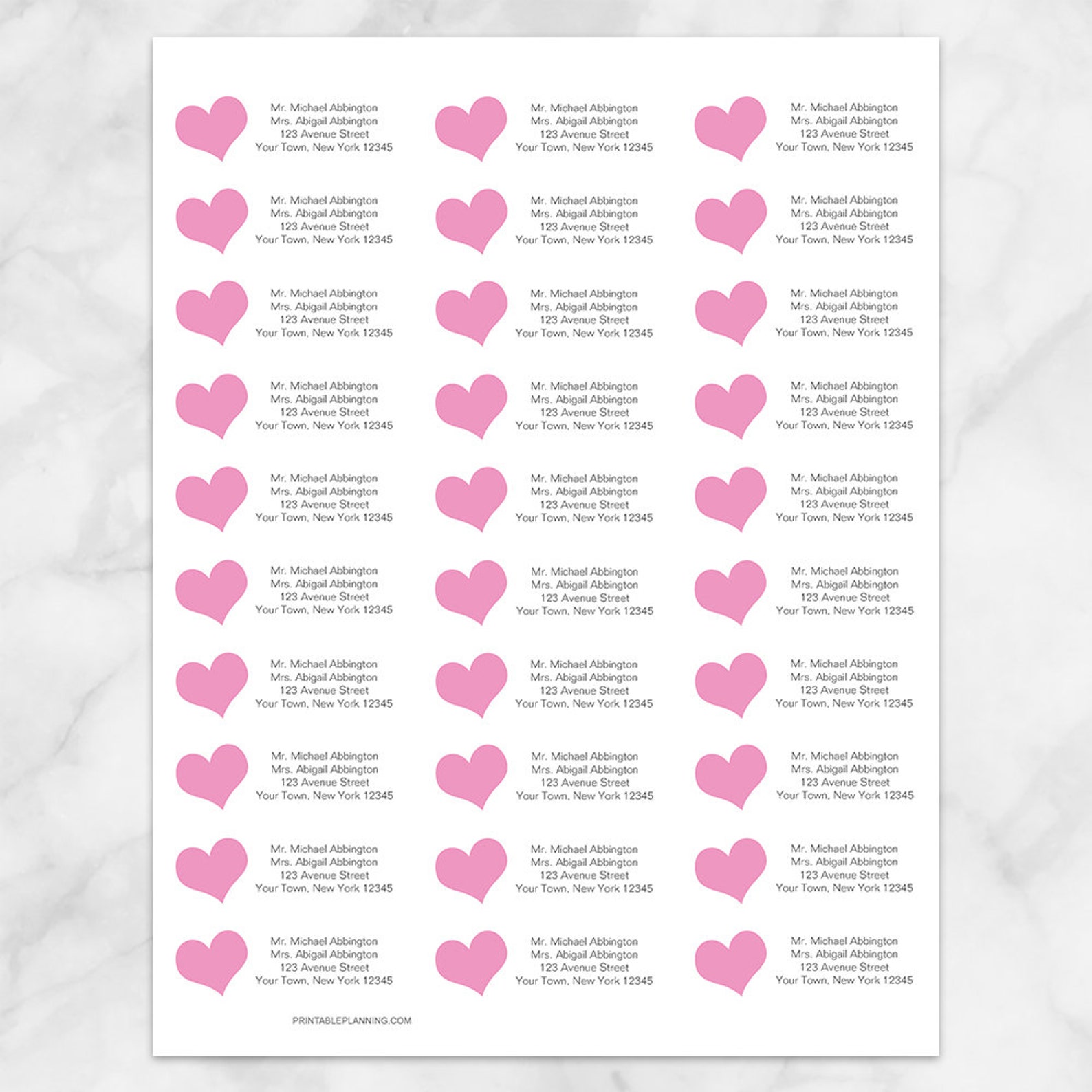 Printable Pink Heart Address Labels - Gray Pink Personalized 2 5/8" X 1 ...