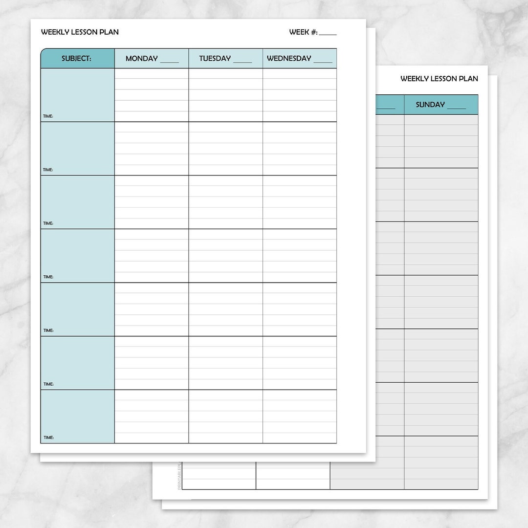 Printable Weekly Lesson Plan for Teachers, Turquoise School Planner ...