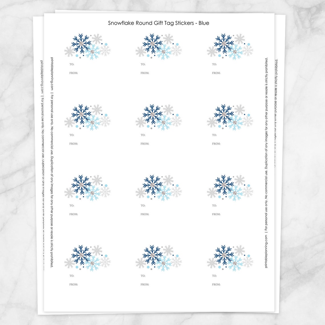Printable Snowflake Gift Tag Stickers, Blue With Gray, Round to and ...