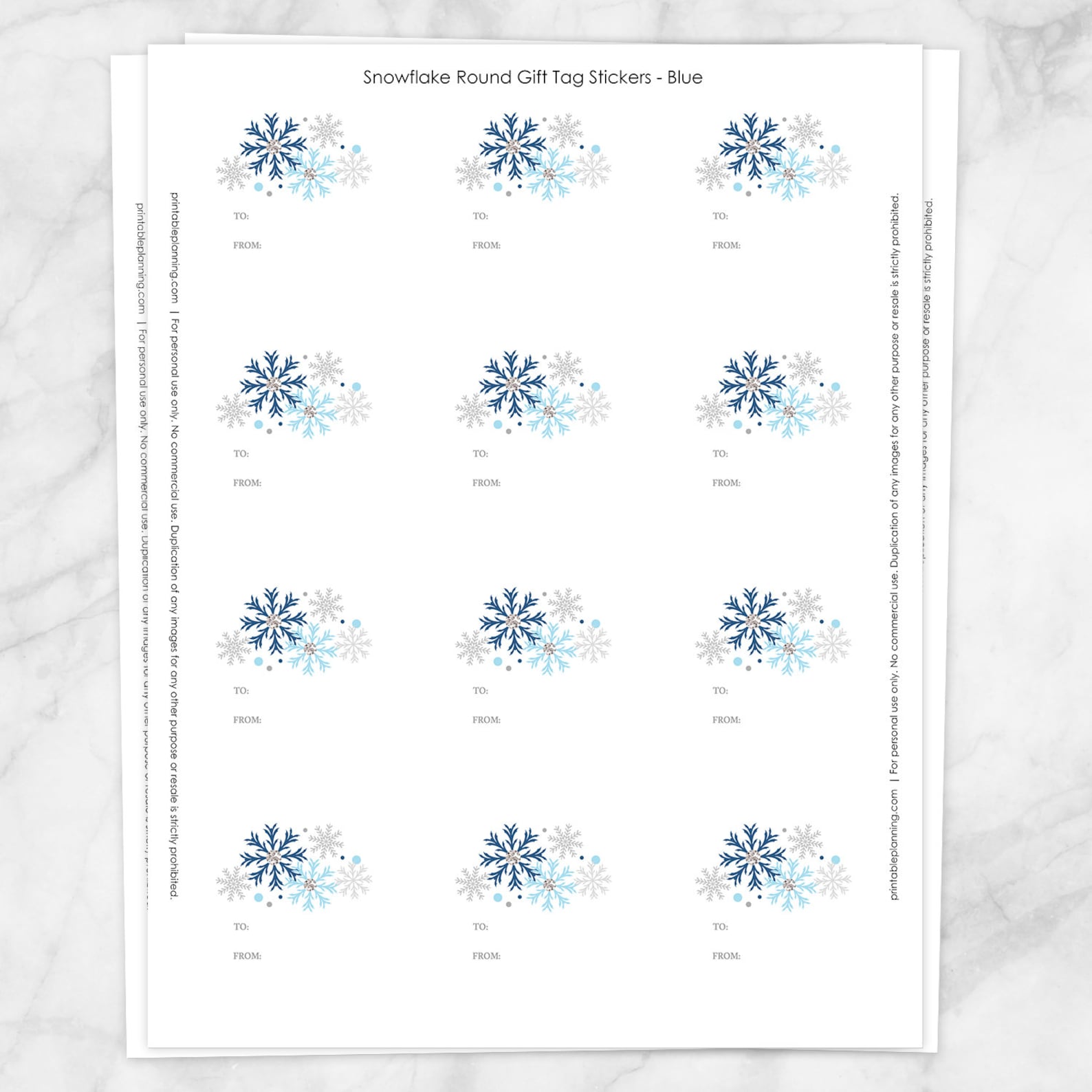 Printable Snowflake Gift Tag Stickers, Blue With Gray, Round to and ...