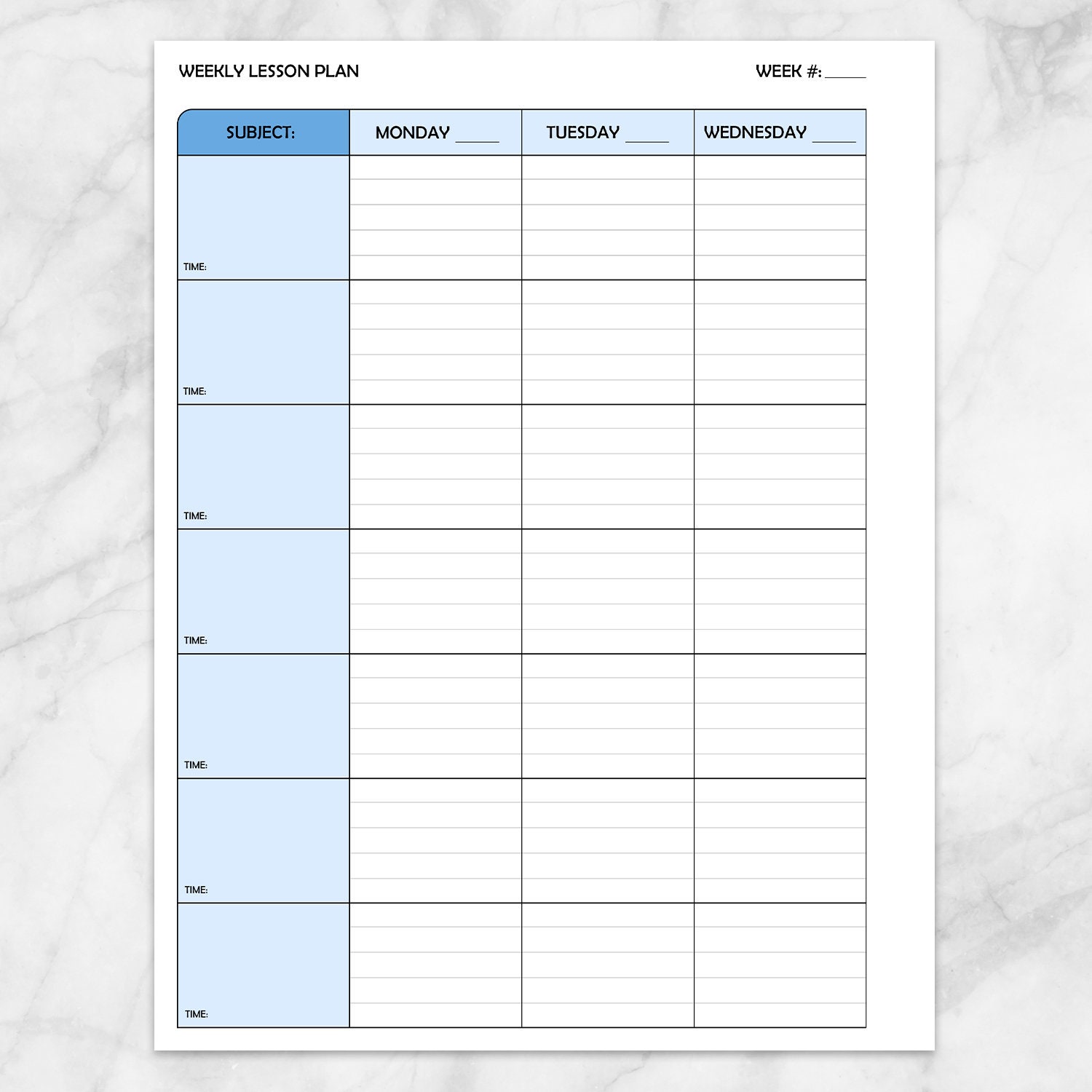 Printable Weekly Lesson Plan for Teachers, Blue School Planner Pages ...