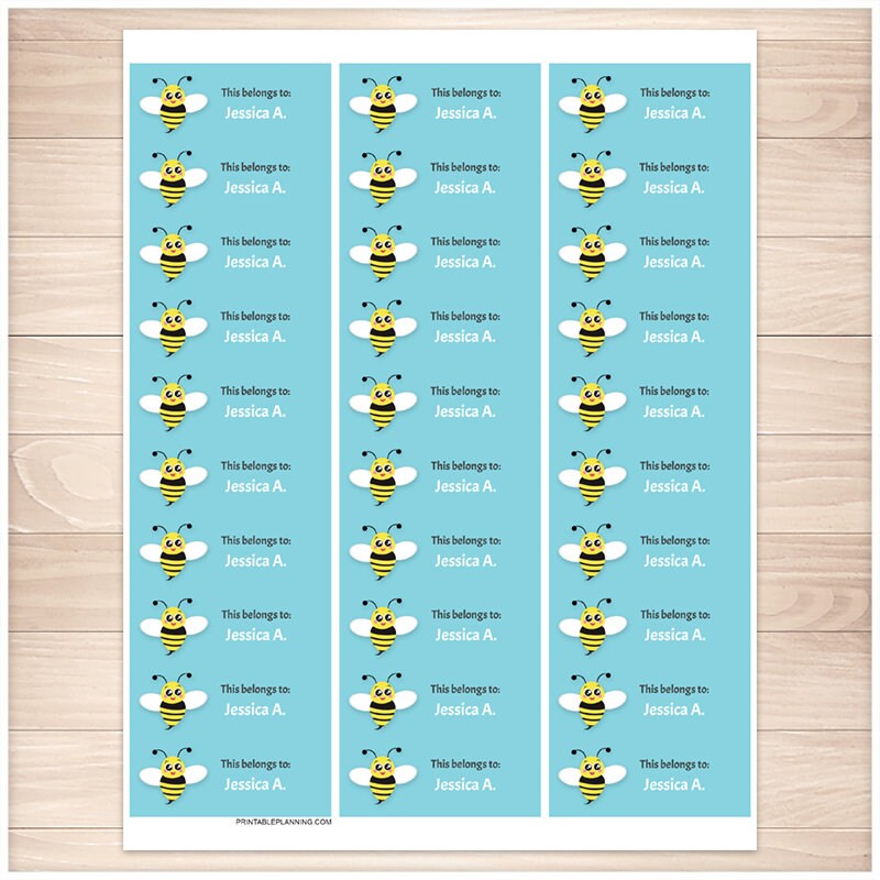 Printable Bee Name Labels for School Supplies Turquoise | Etsy