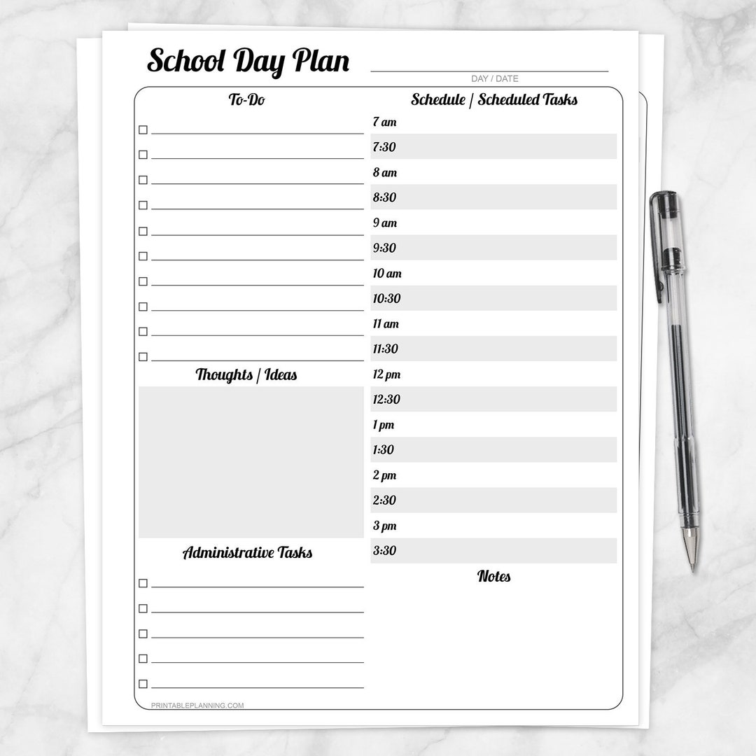 Printable School Day Plan, Teacher Daily Planning Page - Instant ...