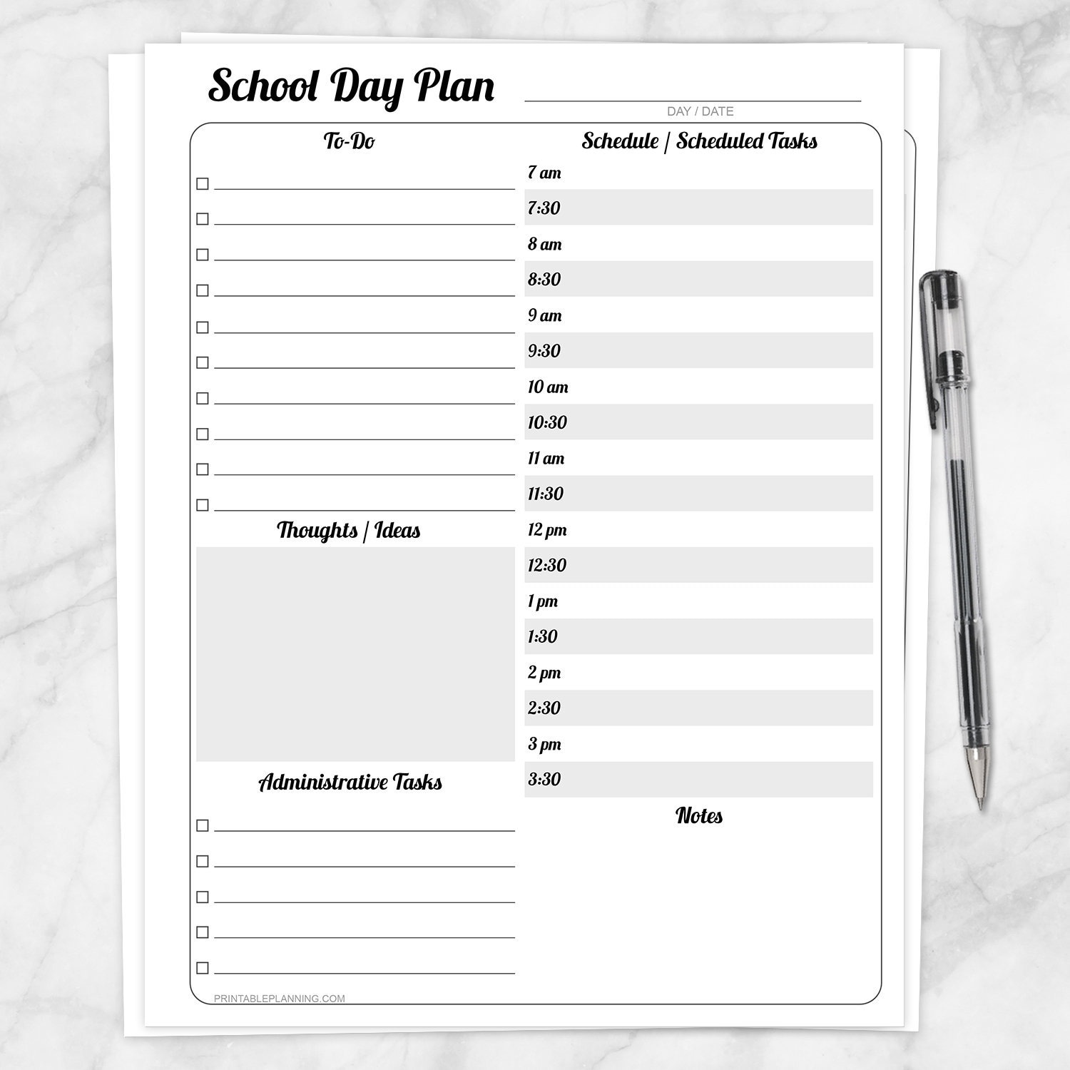 Printable School Day Plan, Teacher Daily Planning Page - Instant ...